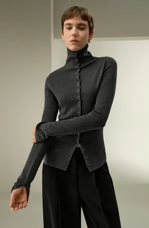 Lilysilk Slim Fit Silk Cashmere Sweater - Thunder