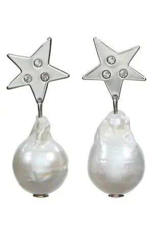Tory Burch Star Cultured Pearl Drop Earrings - Tory Silver/pearl/crystal