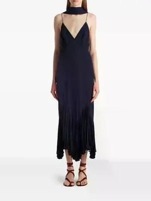 Khaite Candita Pleated V-neck Slip Midi Dress