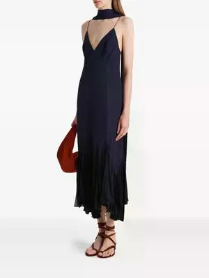 Khaite Candita Pleated V-neck Slip Midi Dress