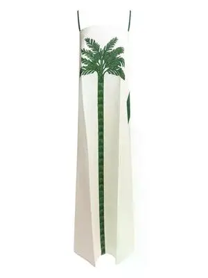 TALLULAH RESORTWEAR Palm Tree Print Slip Dress - White