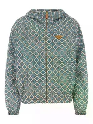 Prada Geometric-print Hooded Jacket - Blue