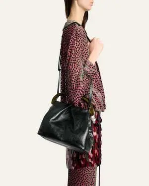 Dries Van Noten Pleated Crinkled Leather Top-handle Bag