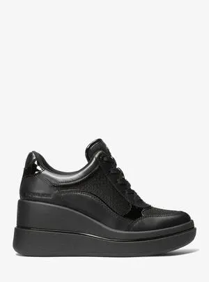 Michael Kors Leather And Mesh Wedge Trainer - Black