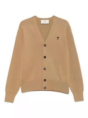 AMI Paris Button-front Cardigan With Embroidered Logo - Neutrals