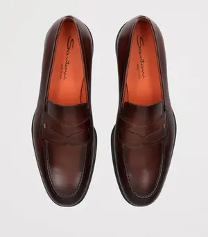 Santoni Leather Penny Loafers