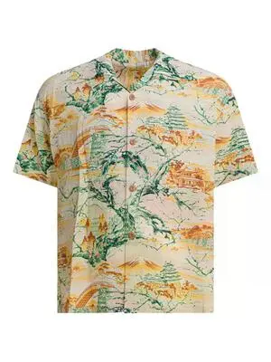 SUN SURF Japanese-print Rayon Shirt Neutrals