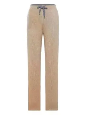 Brunello Cucinelli Ribbed-knit Embellished Trousers