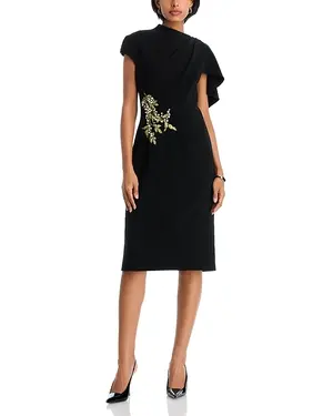 Rickie Freeman For Teri Jon Embellished Cape Dress - Black