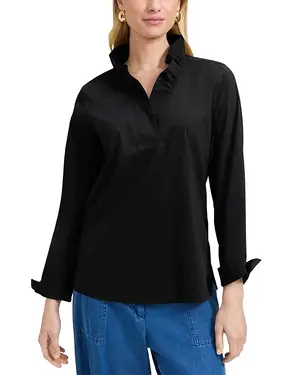 Foxcroft Tammy Long Sleeve Popover Top Black