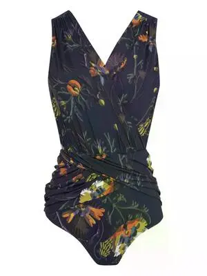 BRIGITTE Floral-print Open-back Swimsuit - Black