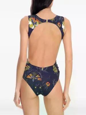 BRIGITTE Floral-print Open-back Swimsuit