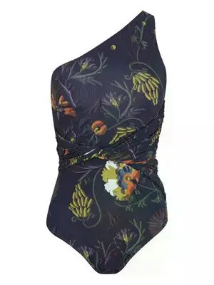 BRIGITTE Floral-print One-shoulder Swimsuit - Black
