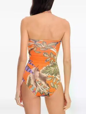 BRIGITTE Leaf-print Halter Swimsuit
