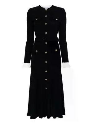 SELF-PORTRAIT Button-detailed Ribbed-knit Maxi Dress - Blue