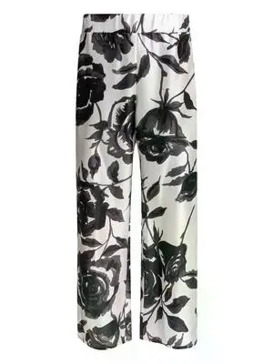SLEEP NO MORE Rose-print Silk Trousers