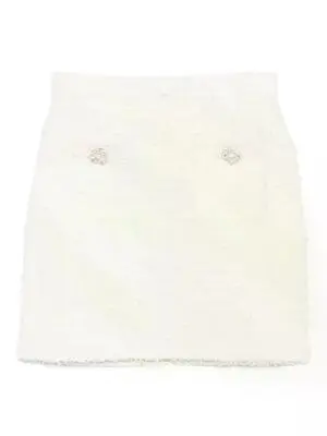 SELF-PORTRAIT Embellished Tweed A-line Skirt - Neutrals