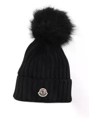 Moncler Ribbed Knit Pom-pom Beanie - Black