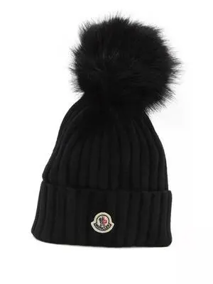 Moncler Ribbed Knit Pom-pom Beanie - Black