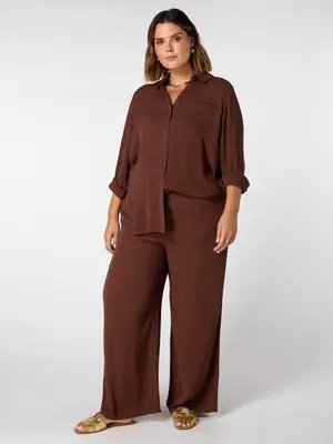 LIVE UNLIMITED Crinkle Drawstring Pants - Chocolate