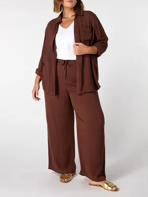 LIVE UNLIMITED Crinkle Drawstring Pants - Chocolate