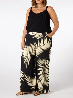 LIVE UNLIMITED Leaf Print Wide Leg Pants