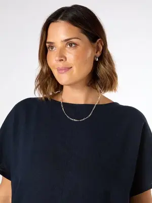 LIVE UNLIMITED Linen Seamed Detail Top - Navy