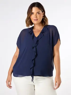 LIVE UNLIMITED Chiffon Ruffle Short Sleeve Blouse