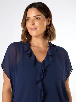LIVE UNLIMITED Chiffon Ruffle Short Sleeve Blouse