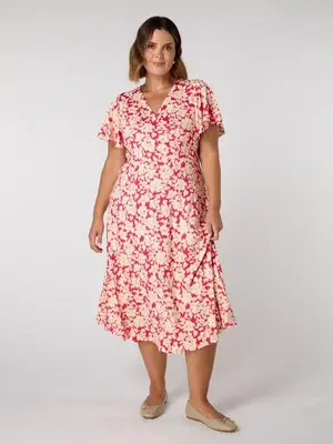 LIVE UNLIMITED Floral Flutter Sleeve Wrap Dress