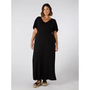 LIVE UNLIMITED Jersey V-neck Maxi Dress - Black