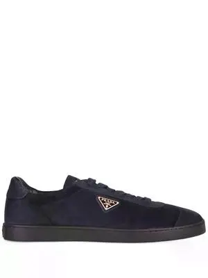 Prada Suede Lace-up Sneakers With Logo Plaque