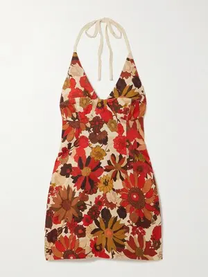 SIR. Castella Floral-print Linen Halterneck Mini Dress - Multi
