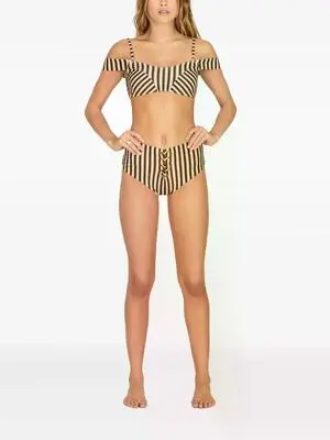 AMUSE Striped Lace-up Bandeau Bikini - Brown