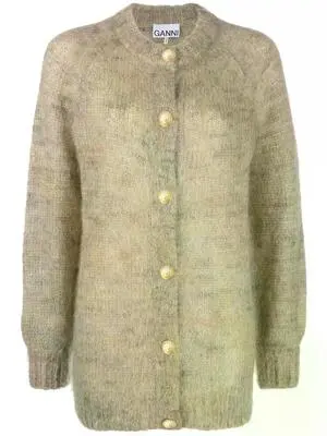 GANNI Brushed-effect Crew-neck Cardigan