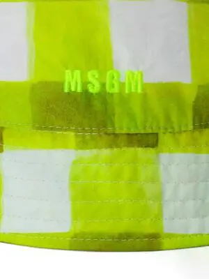 MSGM Checked-pattern Logo-embroidered Bucket Hat - Yellow