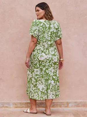 LIVE UNLIMITED Flutter Sleeve Floral Print Dress - Green