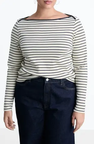 Mango Stripe Boat Neck Top - Off White
