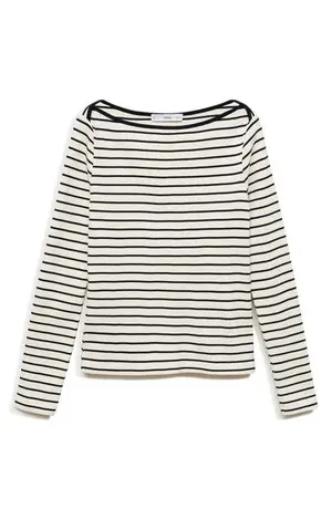 Mango Stripe Boat Neck Top - Off White