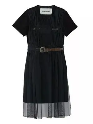 Andersson Bell Mesh Belted Midi Dress - Black