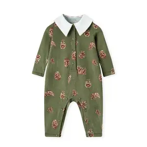 MILKBARN Cotton Stretch Collar Long Sleeve Jumpsuit - Pinecone