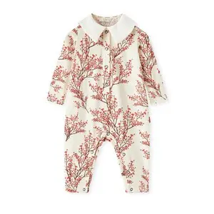 MILKBARN Cotton Stretch Collar Long Sleeve Jumpsuit - Winterberry
