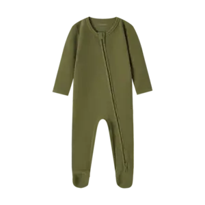 MILKBARN Waffle Zipper Footed Romper - Olive
