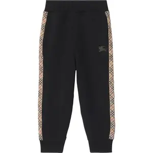 Burberry Check Trim Cotton Jogging Pants - Black