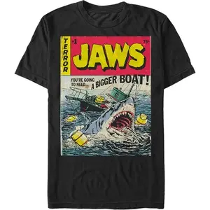 JAWS Retro Comic Book Shark Short Sleeve Graphic T-shirt - Black