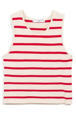Mango Stripe Knit Crop Tank - Red