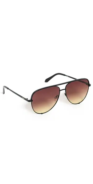 Quay High Key Aviator Sunglasses - Black/brown Yellow