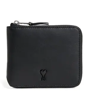 Ami Leather Zipped Wallet - Black