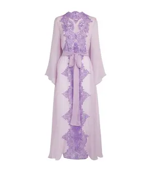 Rosamosario Silk Embellished Long Robe - Purple