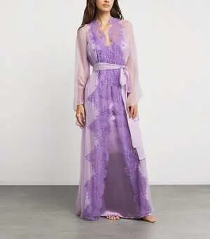 Rosamosario Silk Embellished Long Robe - Purple